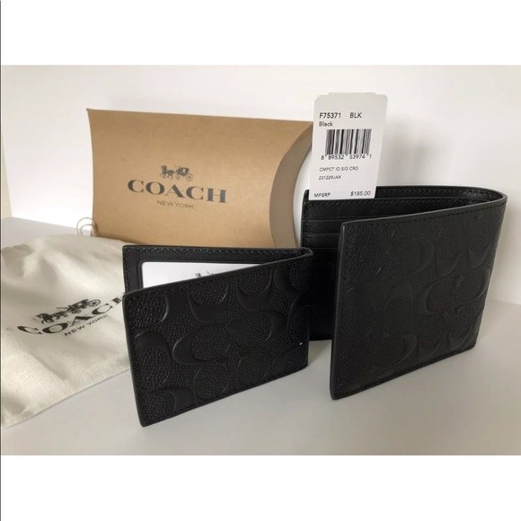 Coach | Bags | Nwt Coach Mens Signature Embossed Black Wallet | Poshmark